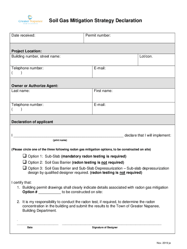 Fillable Online Soil Gas Mitigation Strategy Declaration - Greater ...