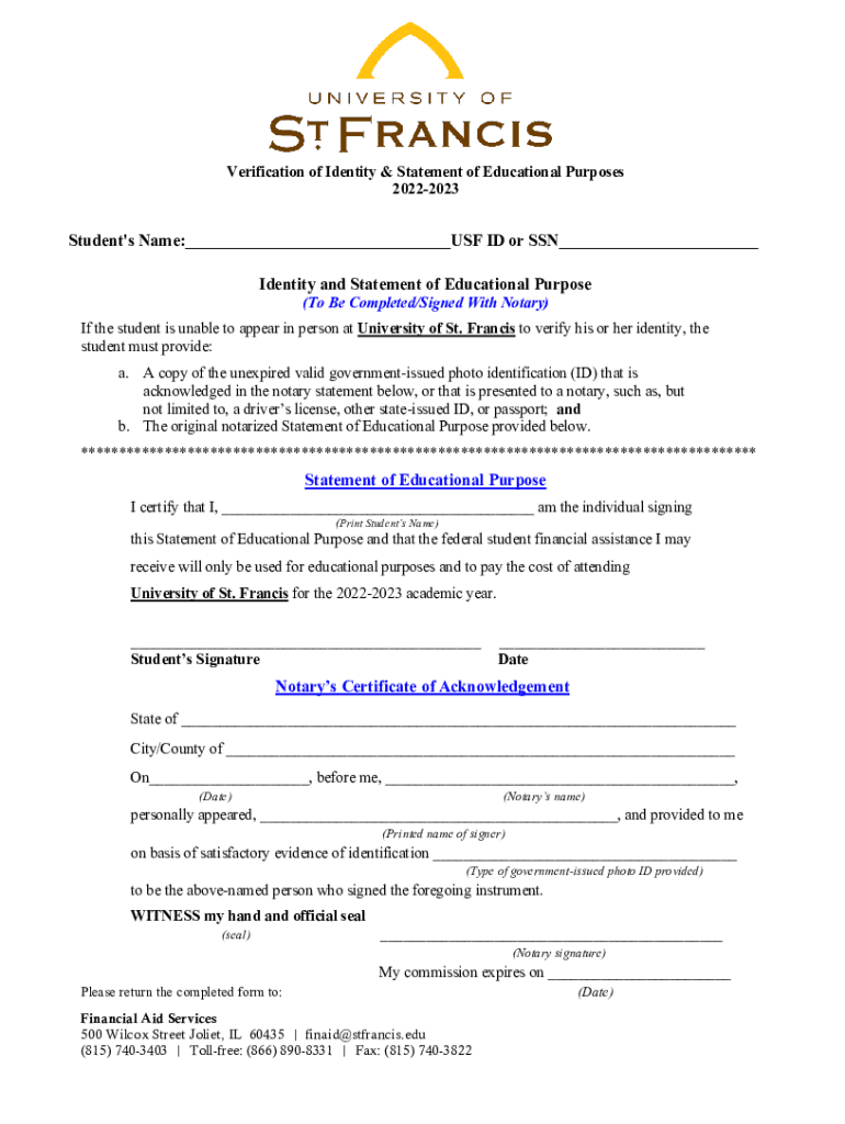 Fillable Online USF ID or SSN Identity and Statement of Educational ...