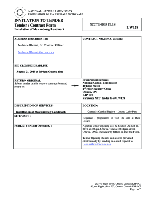 Fillable Online INVITATION TO TENDER Tender / Contract Form NCC TENDER ...