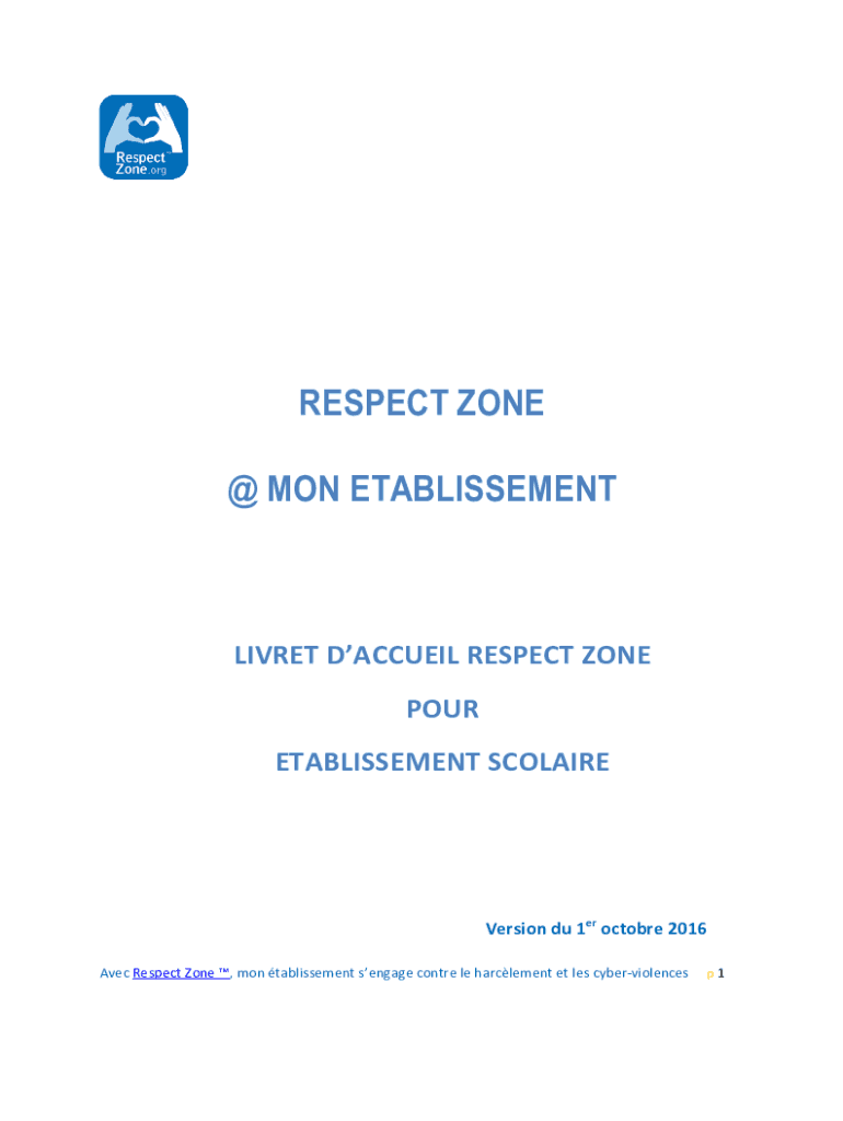 Fillable Online LIVRET D ACCUEIL RESPECT ZONE POUR ETABLISSEMENT ...