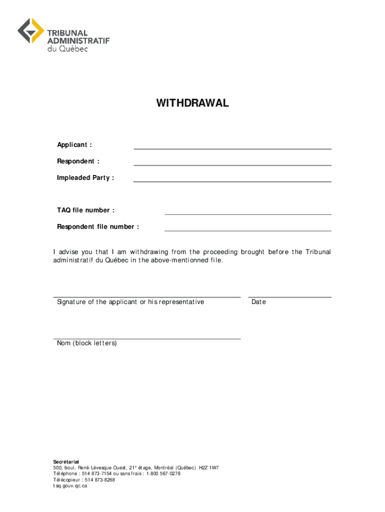 Fillable Online Withdrawal Form. If you wish to discontinue your ...