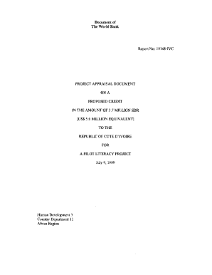 Fillable Online web worldbank project appraisal document - World Bank ...