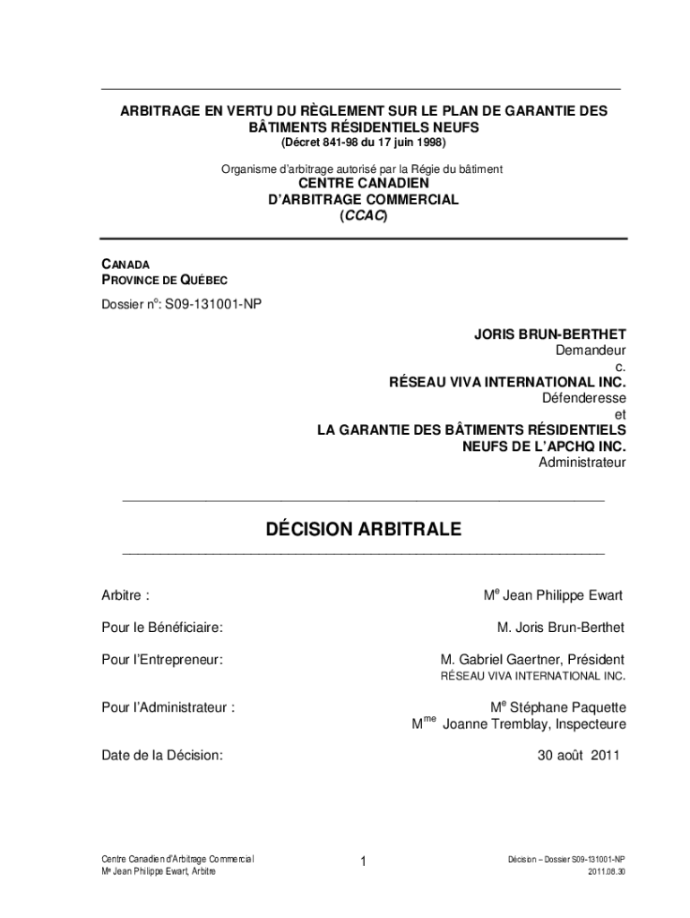 Fillable Online Fillable Online ARBITRAGE EN VERTU DU RGLEMENT SUR LE PLAN ... Fax Email Print ...