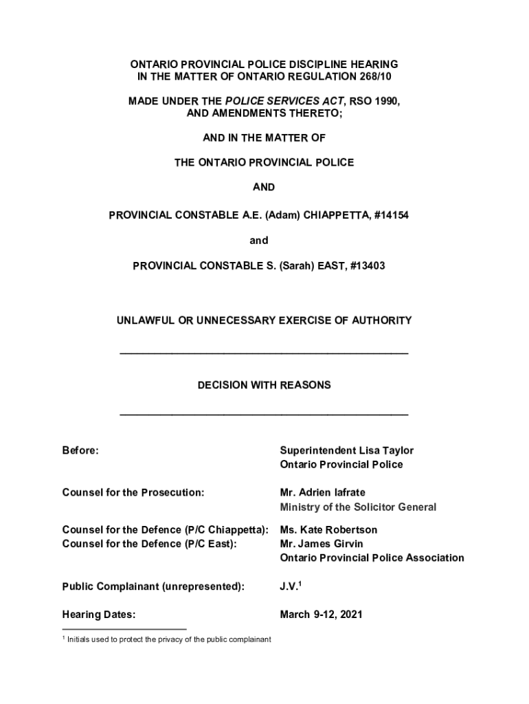 Fillable Online ONTARIO PROVINCIAL POLICE DISCIPLINE HEARING IN THE ...