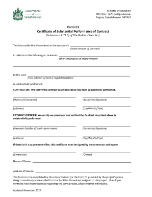Fillable Online Form C1 Certificate of Substantial Performance of ...