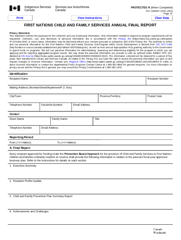 Fillable Online DCI 1208367 (2021-2022) FIRST NATIONS CHILD AND FAMILY SERVICES ANNUAL FINAL ...