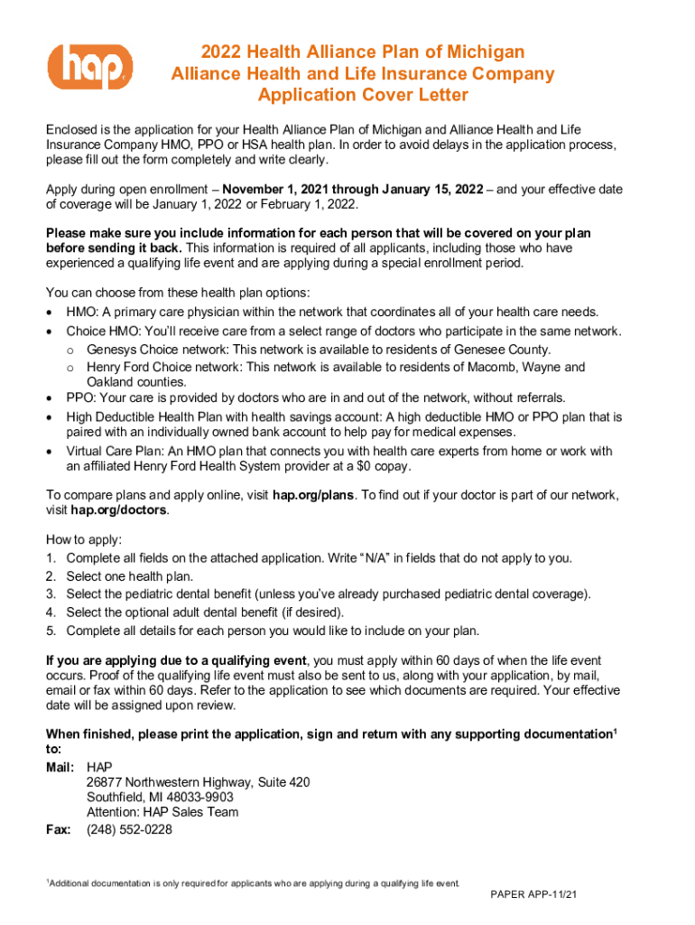 Fillable Online 2022 HAP Health and Life Insurance Company Application ...