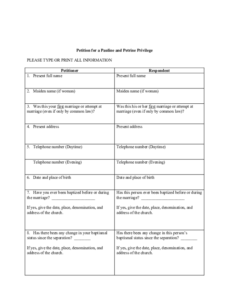 Fillable Online Get the free Petition for a Pauline and Petrine ...