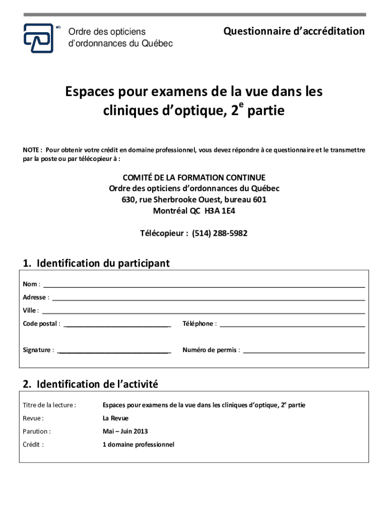 Fillable Online Espaces pour examens de la vue dans les cliniques d ...