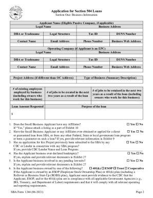 Fillable Online SBA Form 1244 "Application for Section 504 Loans" Fax ...