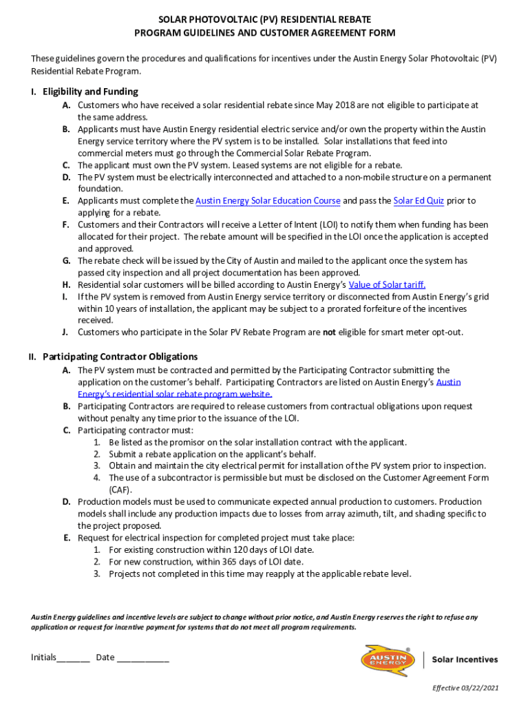 Fillable Online solar photovoltaic (pv) residential rebate program guidelines ... Fax Email ...