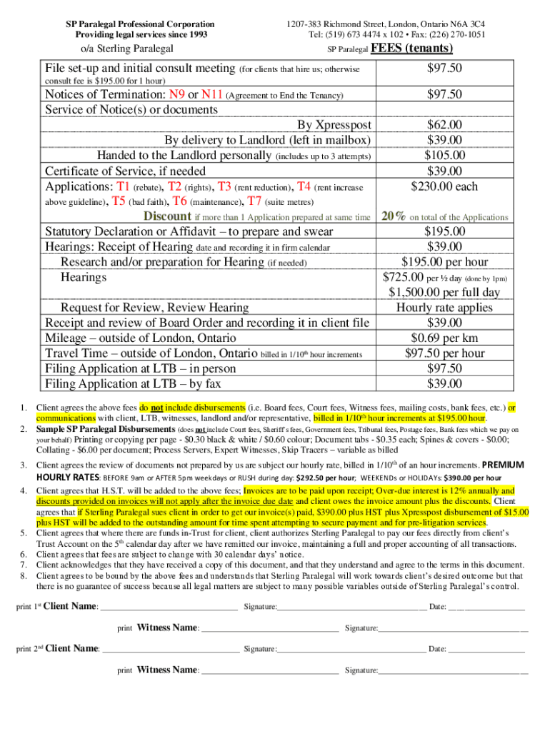 Fillable Online RETAIL EVICTION FEES Fax Email Print - pdfFiller