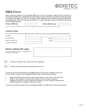 Fillable Online RMA Form - distec.de Fax Email Print - pdfFiller