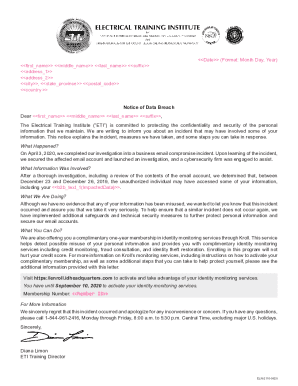 Fillable Online oag ca NOTICE OF DATA BREACH Fax Email Print - pdfFiller