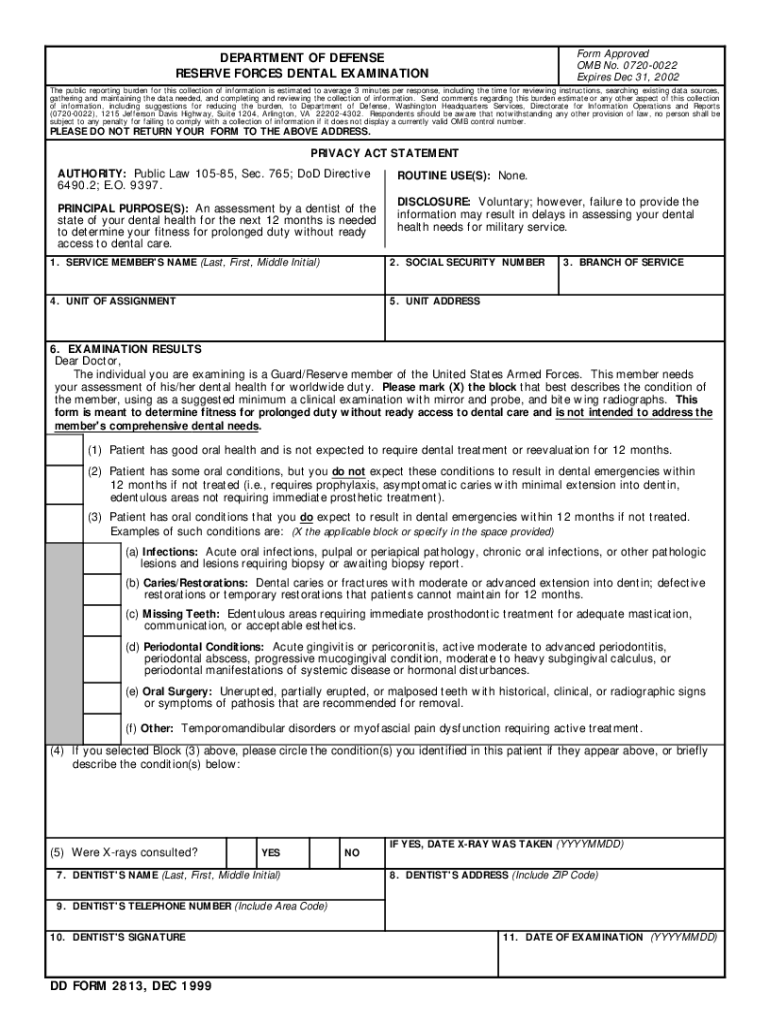 Fillable Online Fillable Online DD Form 2813, Department of Defense ...