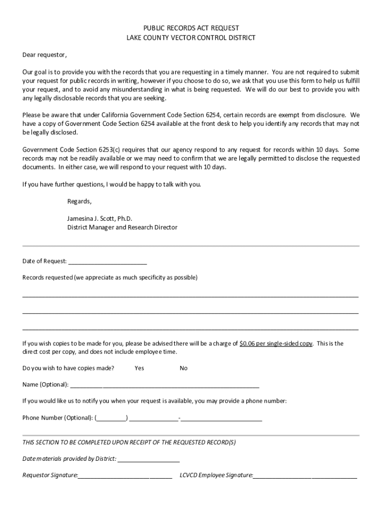 Fillable Online Request Service - Lake County Vector Control District ...