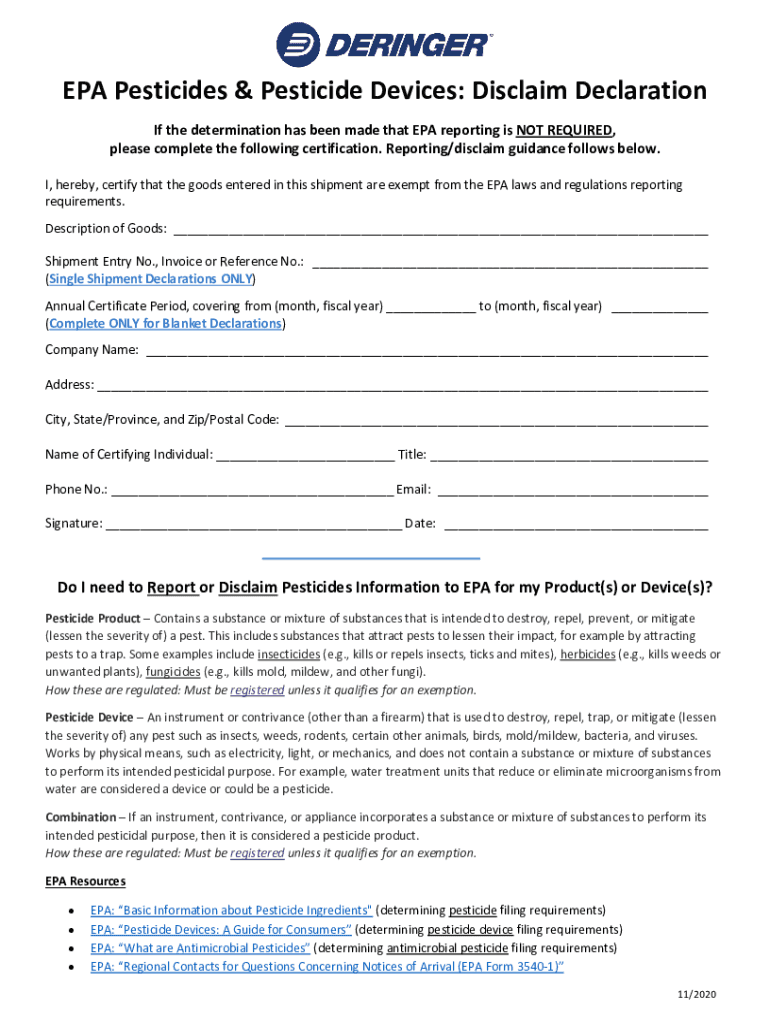 Fillable Online EPA Pesticides & Pesticide Devices: Disclaim ...