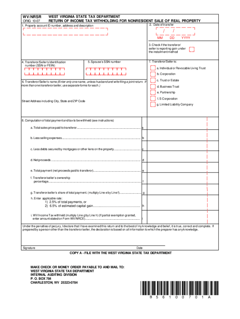 Fillable Online WEST VIRGINIA STATE TAX DEPARTMENT RETURN OF INCOME TAX ...