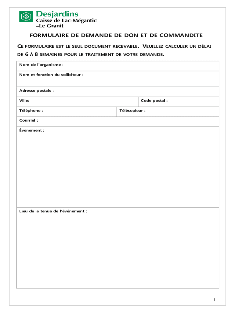 Fillable Online DEMANDE DE COMMANDITE ET DON. DEMANDE DE COMMANDITE ET ...