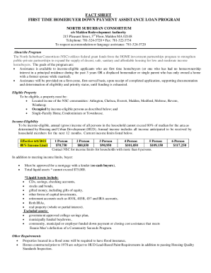 Fillable Online FACT SHEET FIRST TIME HOMEBUYER DOWN PAYMENT ASSISTANCE ...