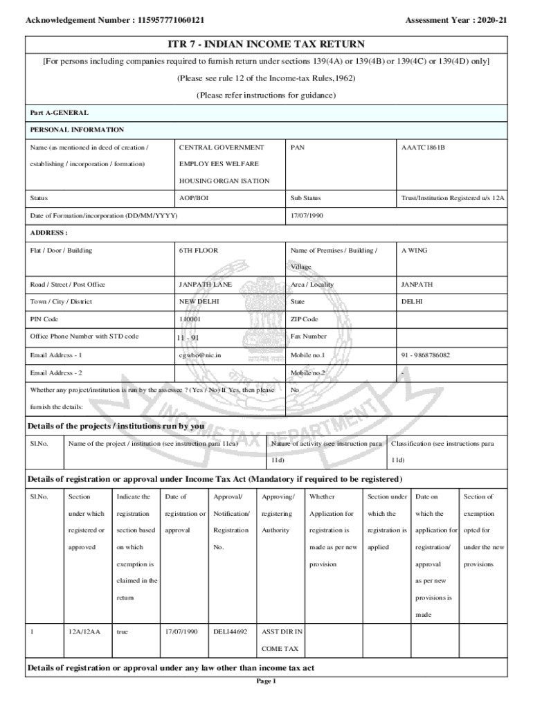 Fillable Online INDIAN INCOME TAX RETURN ACKNOWLEDGEMENT Where the data ... Fax Email Print ...