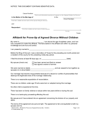 Fillable Online Affidavit For Prove Up Of Agreed Divorce - Fill and ...