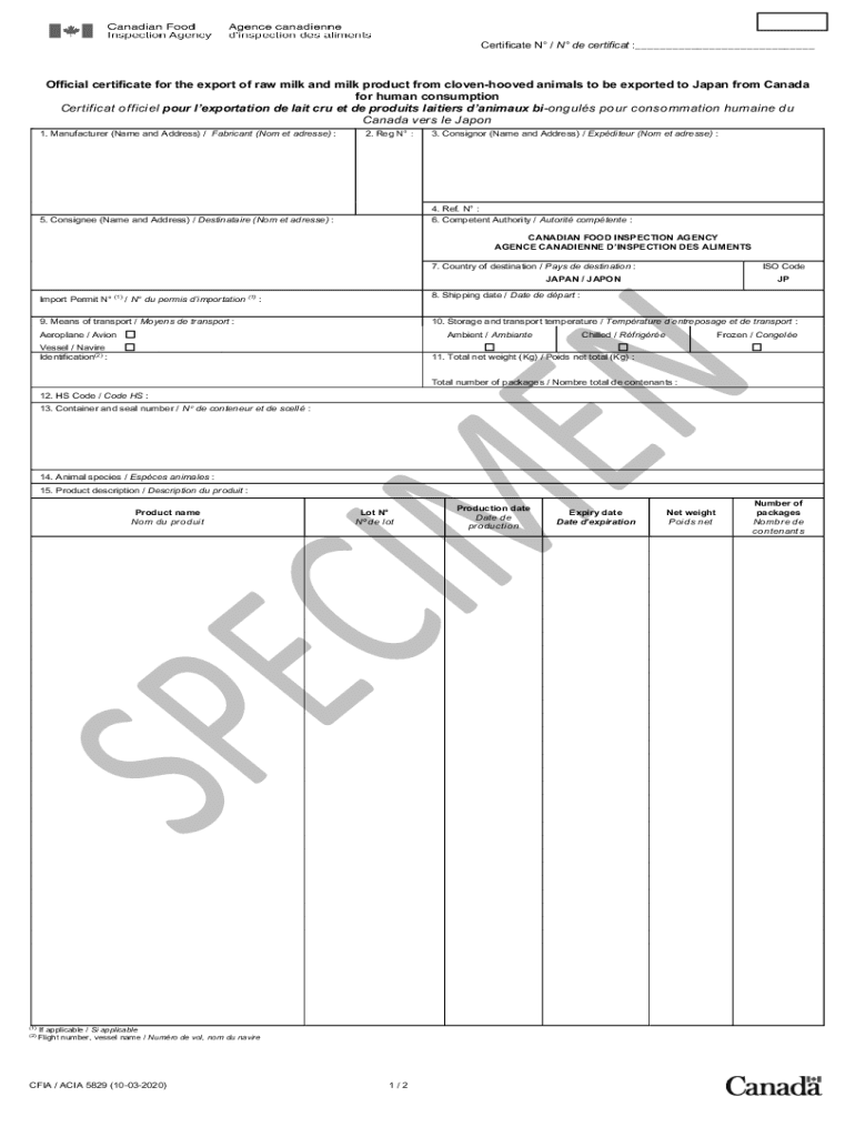 Fillable Online Official certificate for the export of raw milk and milk ... Fax Email Print ...