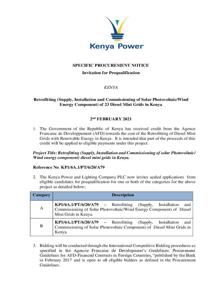 Fillable Online kplc co International Procurement Notice: Supply ...