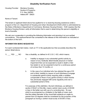 Fillable Online housing mt Disability Verification Form - housing.mt ...