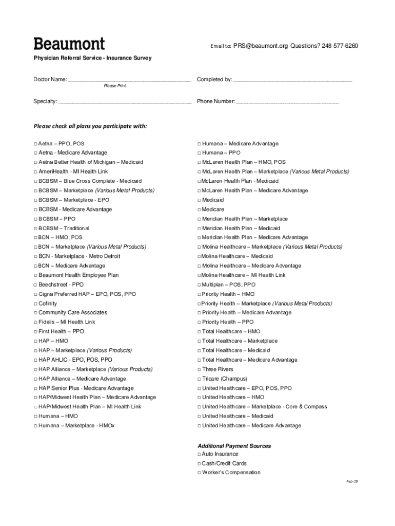 Fillable Online Join the Beaumont Physician Referral Service Fax Email ...