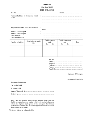 Fillable Online FORM 50 See Rule 90(3) BILL OF LADING B ill No ... Fax ...