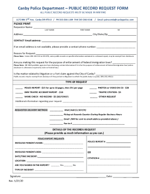 Fillable Online Canby Police Department PUBLIC RECORD REQUEST FORM Fax ...