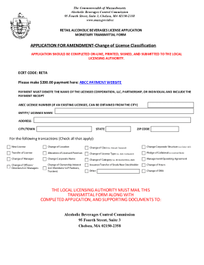 Fillable Online APPLICATION FOR AMENDMENT-Change of License ...