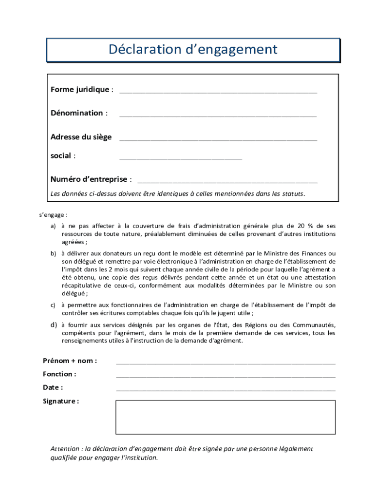 Fillable Online Dclaration d'engagement Fax Email Print - pdfFiller