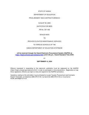 Fillable Online STATE OF HAWAII DEPARTMENT OF EDUCATION PROCUREMENT AND ...