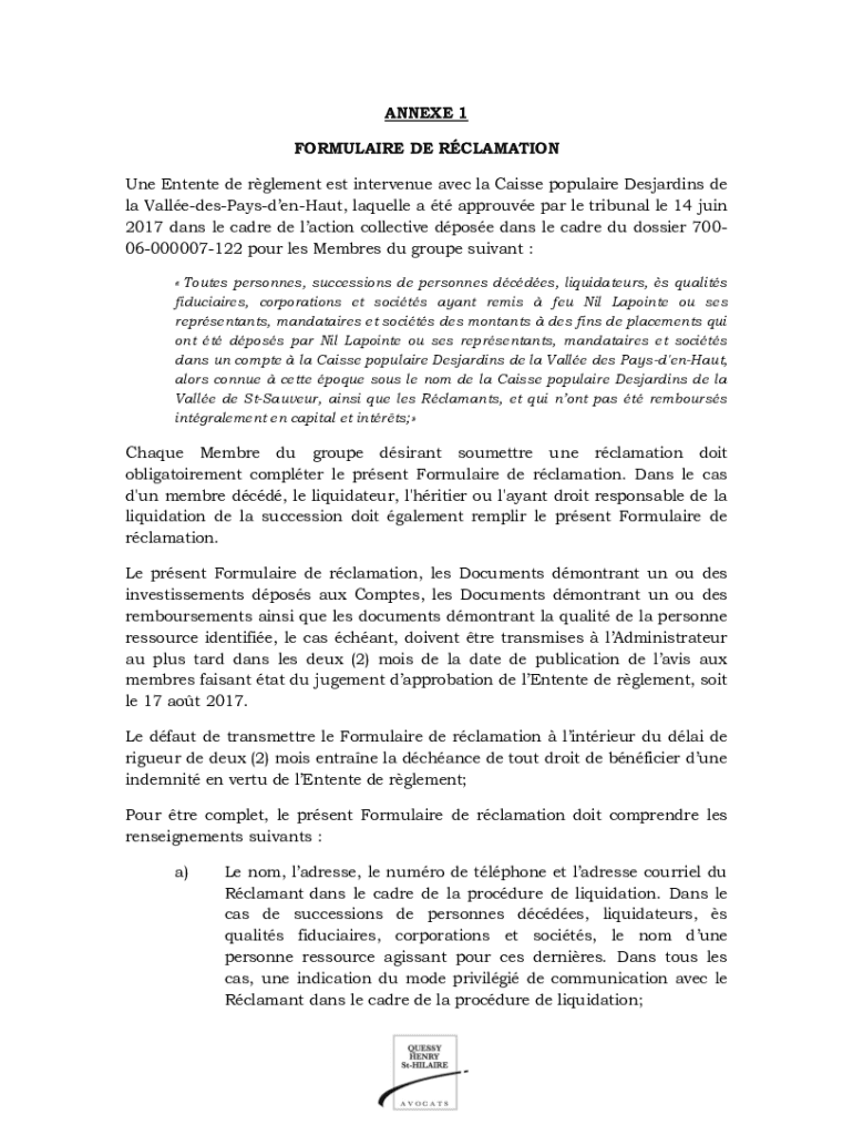 Fillable Online Fillable Online Remplissable Une Entente de rglement est ... Fax Email Print ...