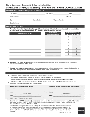 Fillable Online Pre-Authorized Debit Cancellation Form. Continuous ...