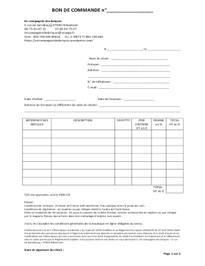 Fillable Online Bon de commande et conditions gnrales de la boutique en ...