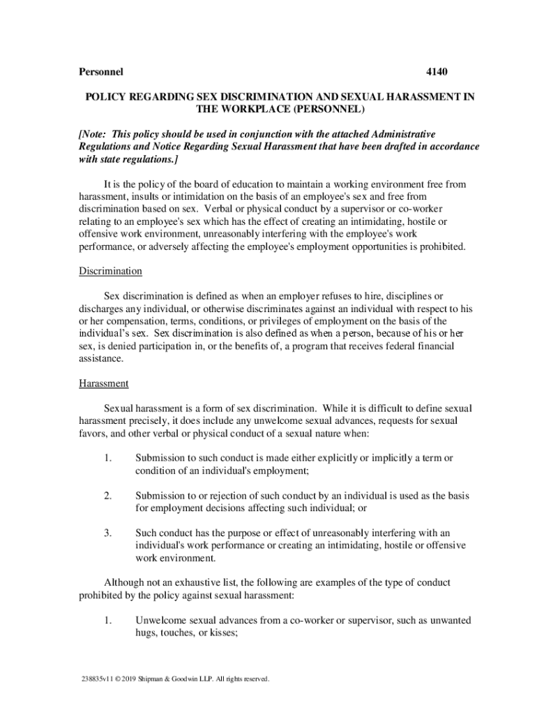 Fillable Online Policy on Sex Discrimination, Sexual Harassment and ...
