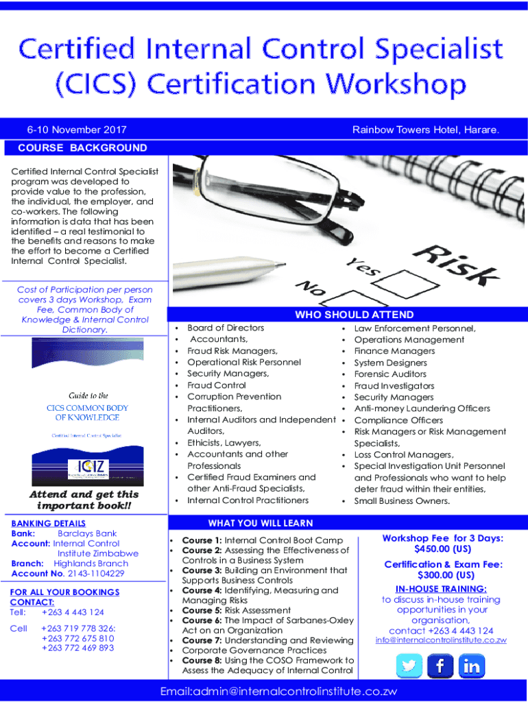 Fillable Online Certied Internal Control Specialist Internal Control ...