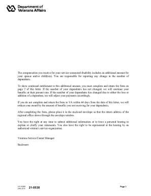 Fillable Online Form VA Form 21 0538 Status of Dependents Questionnaire. Status, Dependents ...