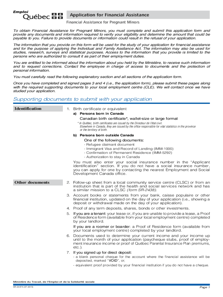 Fillable Online Application for Financial for Pregnant Minors (SR-2437A ...