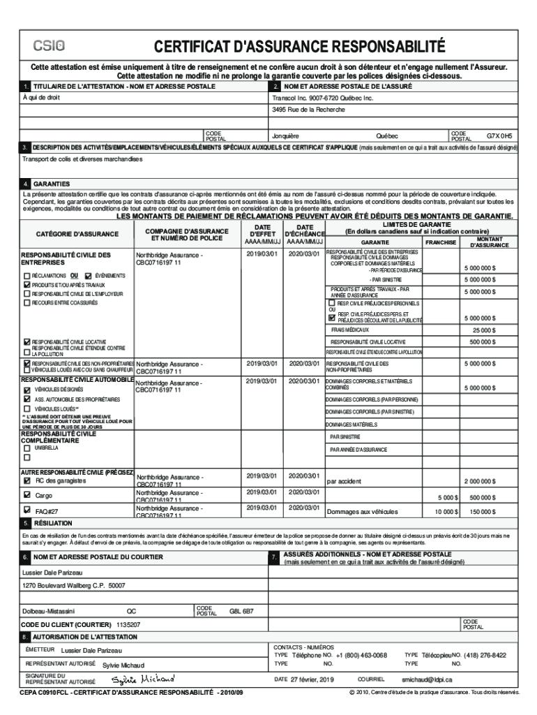 Fillable Online www.admtl.comsitesdefaultCERTIFICAT DASSURANCE ...