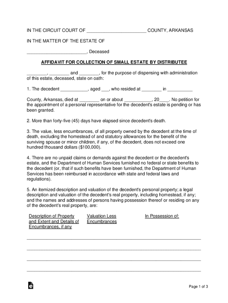2021-2026 Form AR Affidavit for Collection of Small Estate by ...