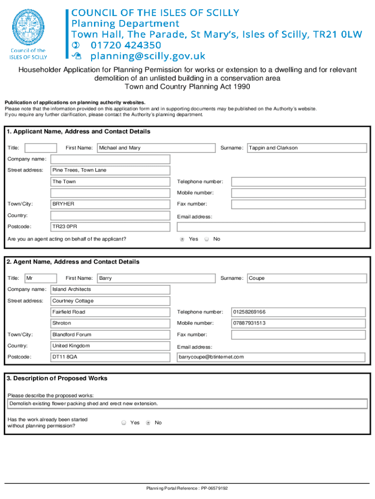 Fillable Online assets.publishing.service.gov.ukgovernmentHouseholder Application for Planning ...