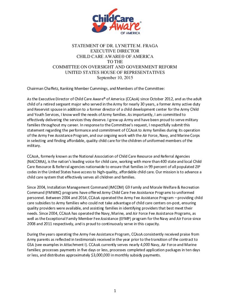 Fillable Online STATEMENT OF DR. LYNETTE M. FRAGA EXECUTIVE DIRECTOR ...