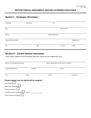 Fillable Online Fillable Online Motor Vehicle Authorization (MV1) Form ...