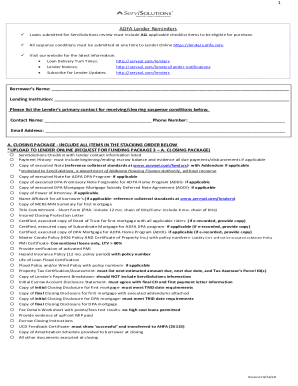 Fillable Online Fillable Online ADFA Lender Reminders Fax Email Print ...