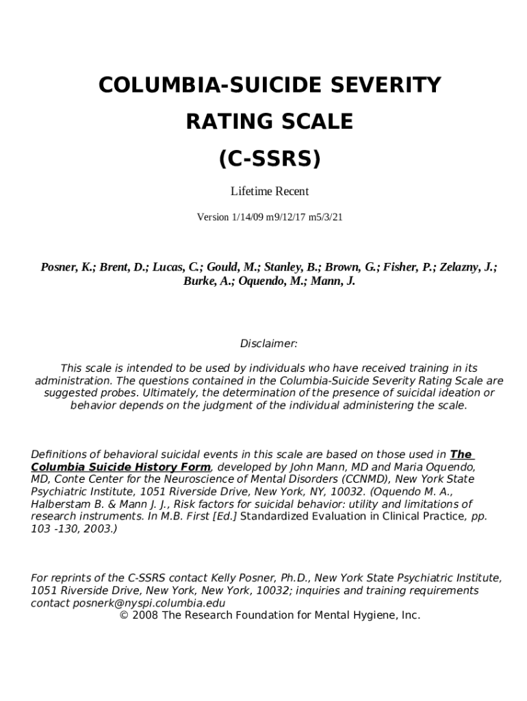 Version 1/14/09 - cssrs columbia Doc TemplatepdfFiller Doc Template ...