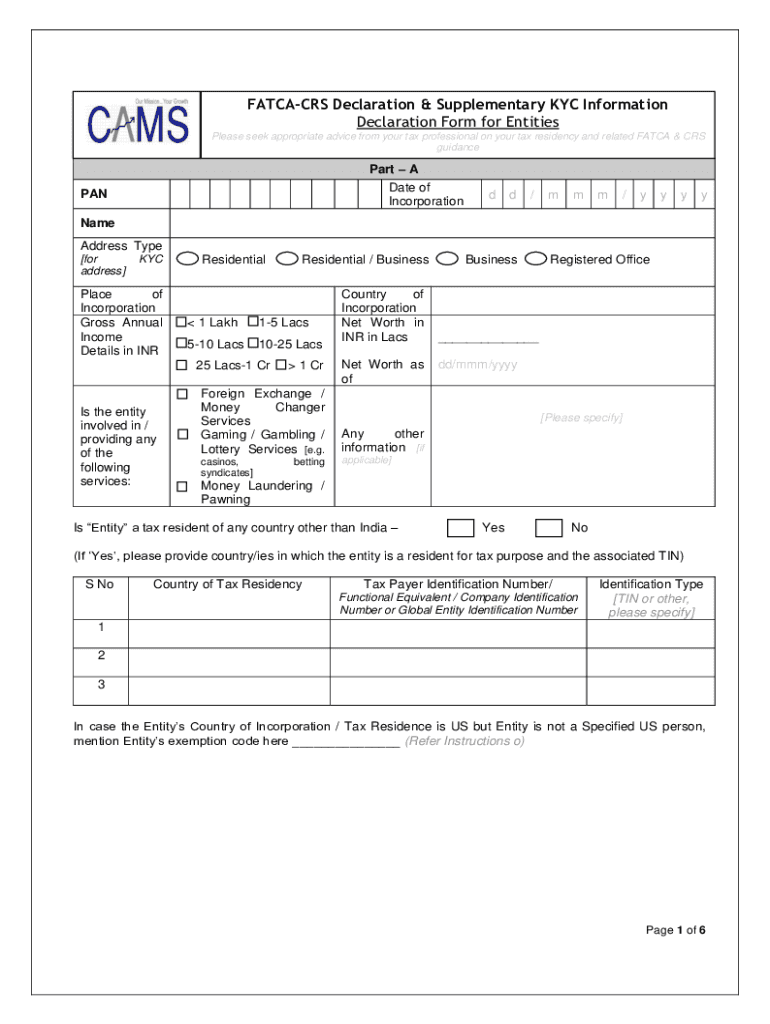 Fillable Online KYC Information FATCA-CRS Declaration HUF Fax Email Print - pdfFiller